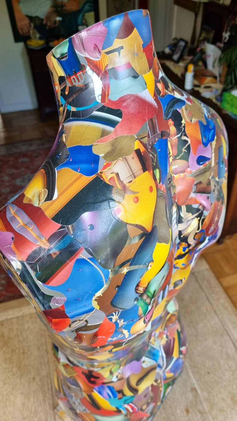 Life Sized, Fiberglass Mannequin Torso Collaged, Painted, Varnished and ...
