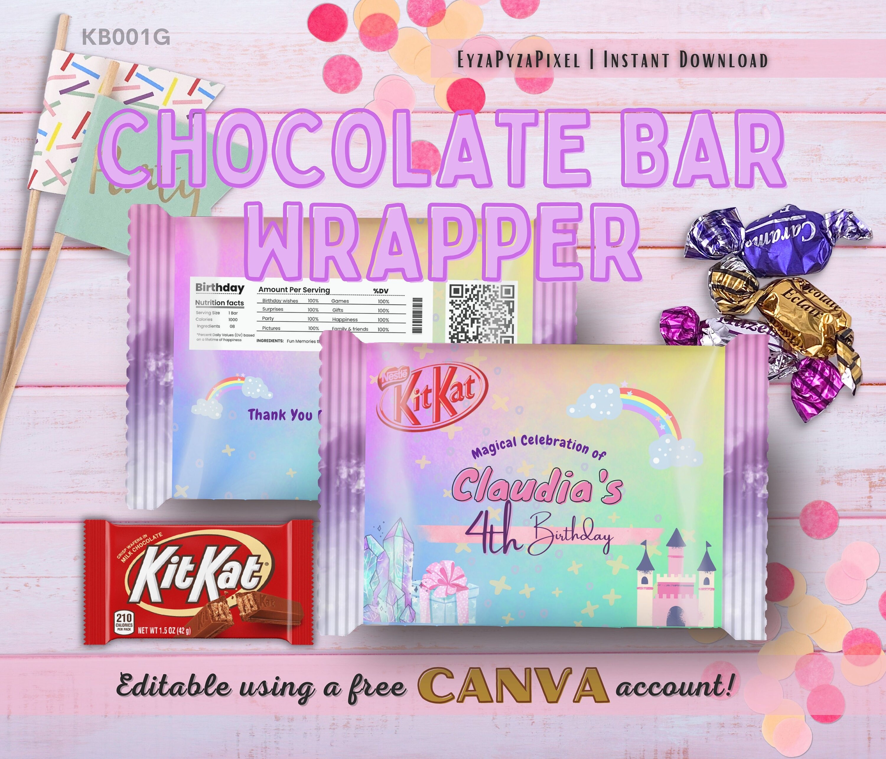 Editable Colorful Magical Rainbow Kit Kat Bar Wrapper 1.5oz - Etsy