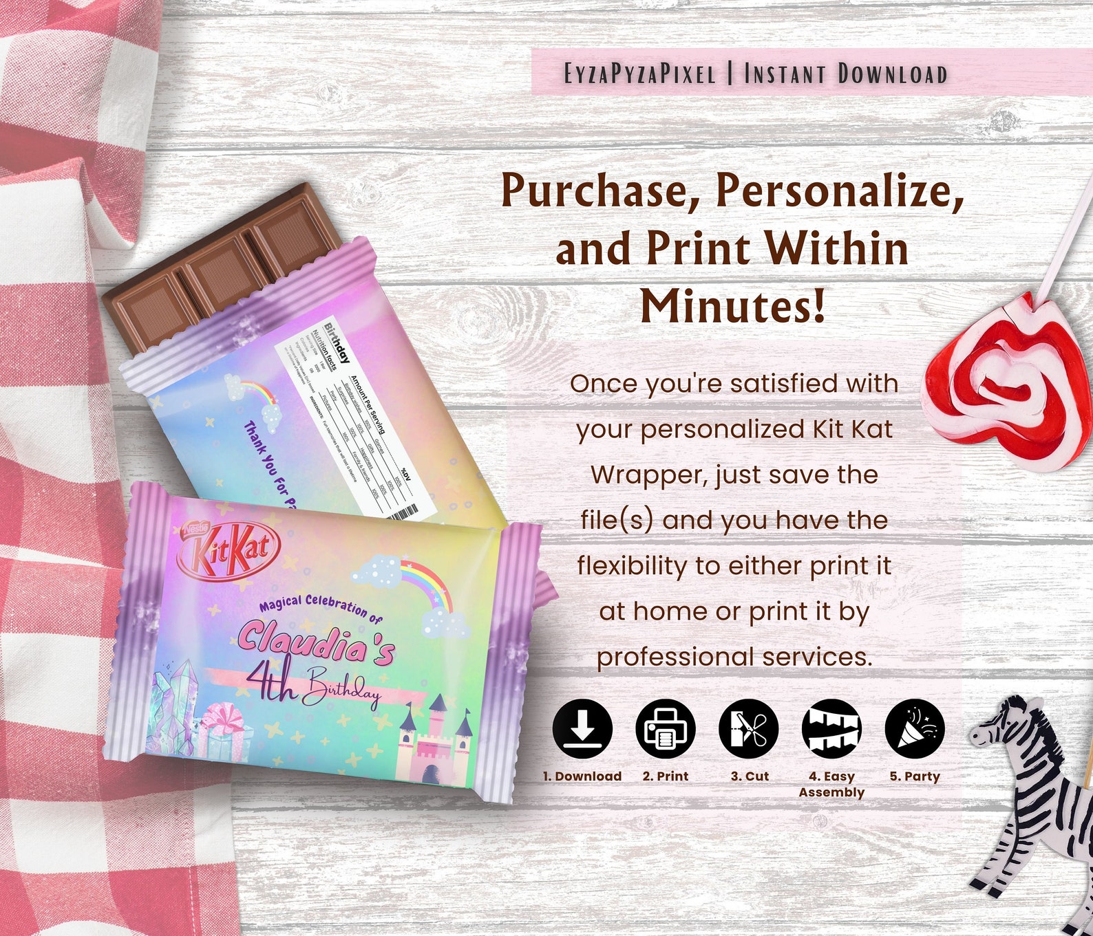 Editable Colorful Magical Rainbow Kit Kat Bar Wrapper 1.5oz - Etsy