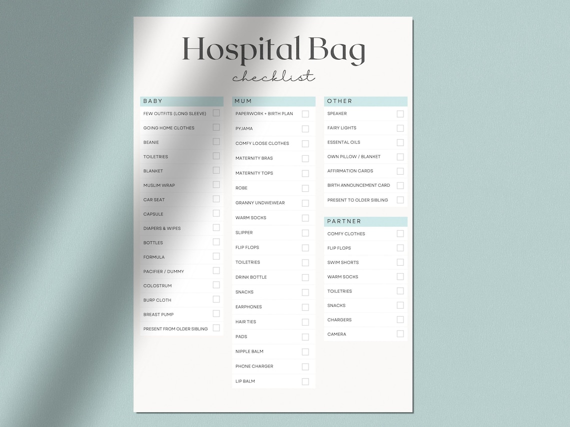 Hospital Bag Checklist | Birth Bag Checklist - Etsy