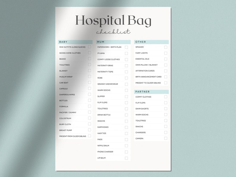 Hospital Bag Checklist | Birth Bag Checklist - Etsy