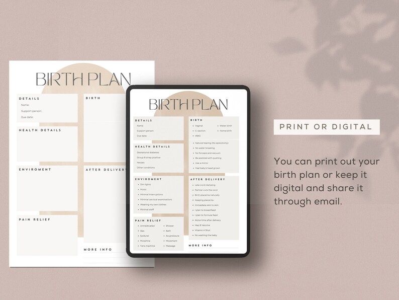 Birth Plan Template Birth Preferences Editable Plan Template Sample ...