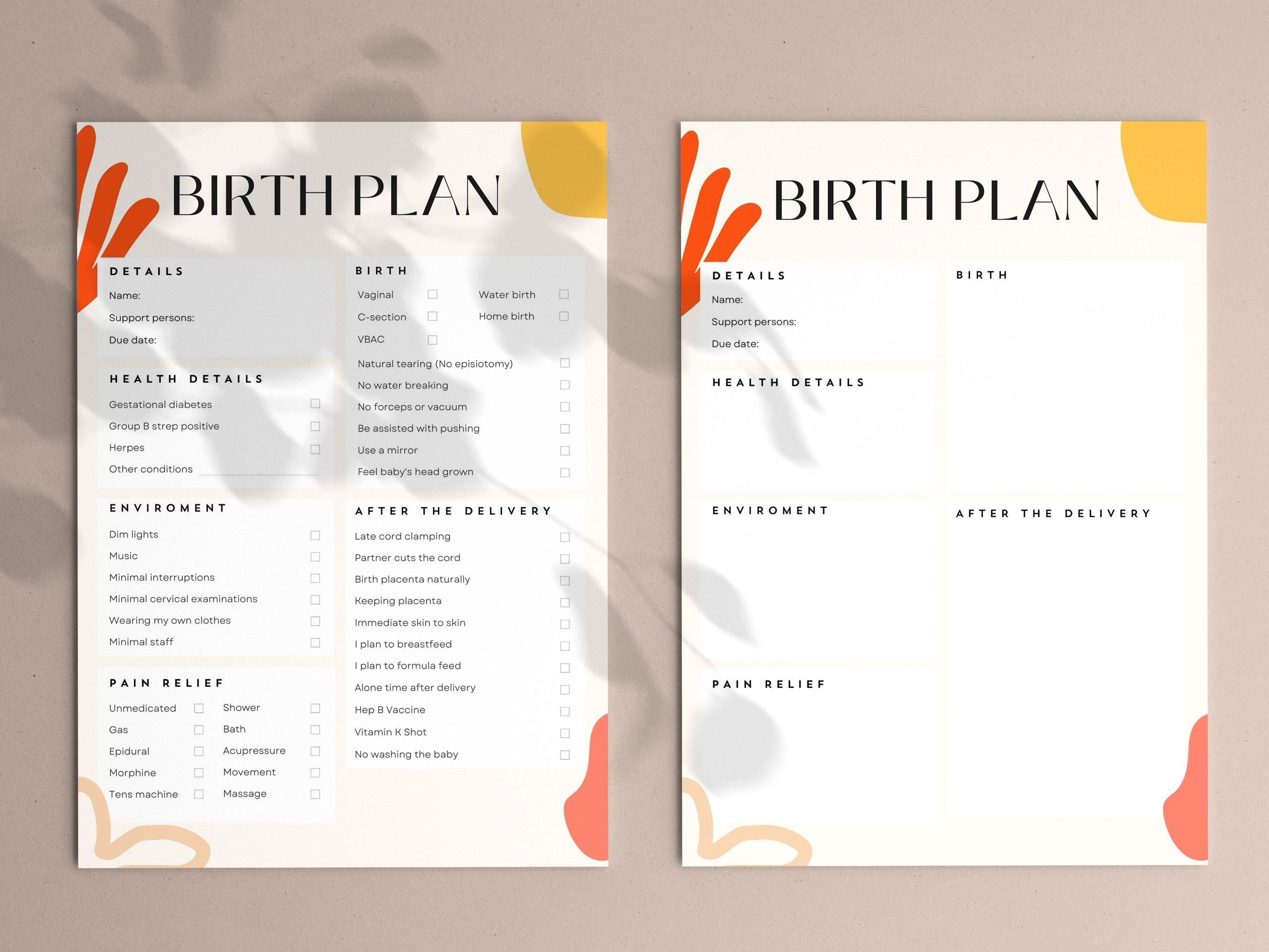Birth Plan Template | Birth Preferences | Editable Plan Template ...