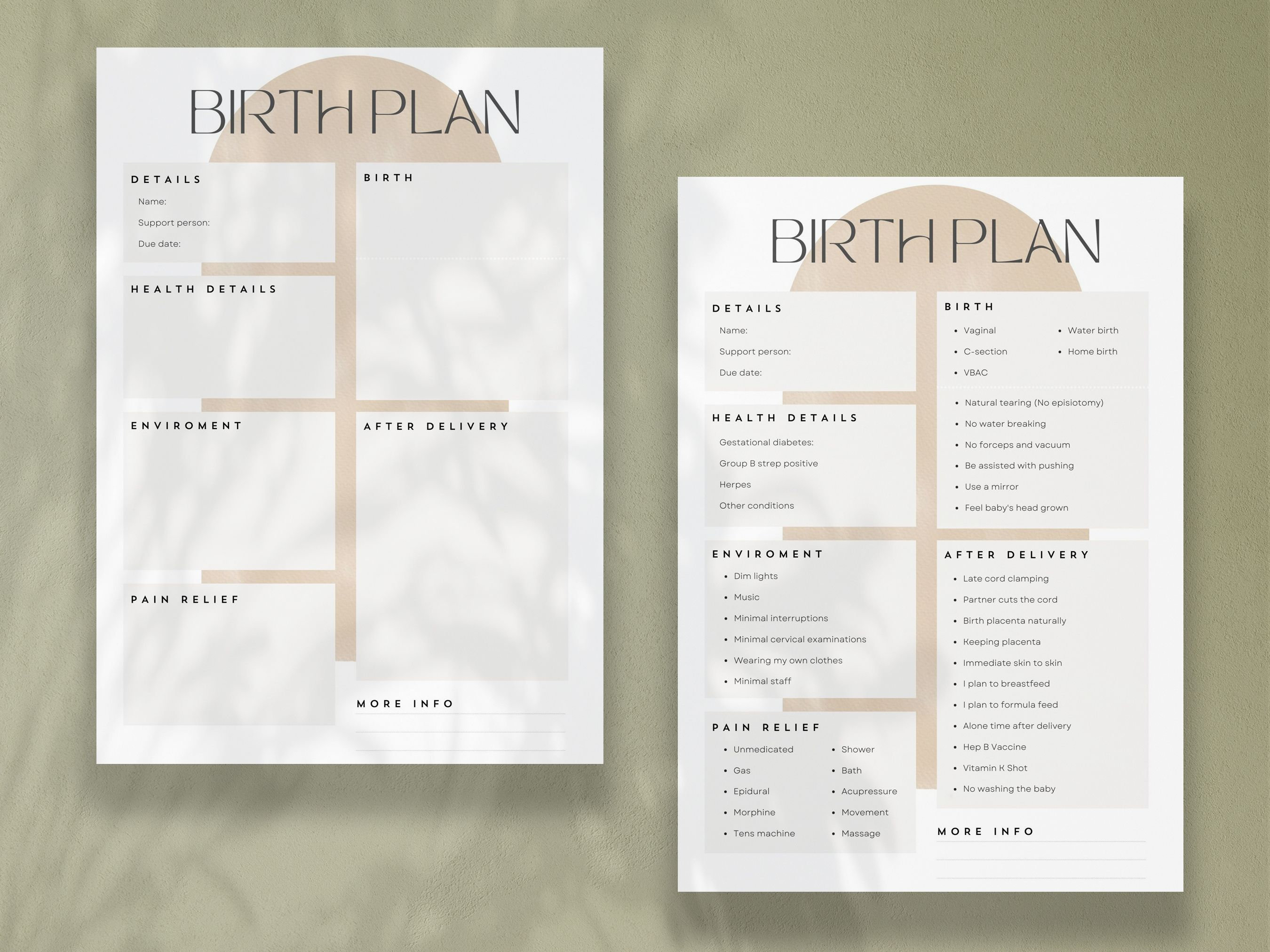 Birth Plan Template Birth Preferences Editable Plan Template Sample ...