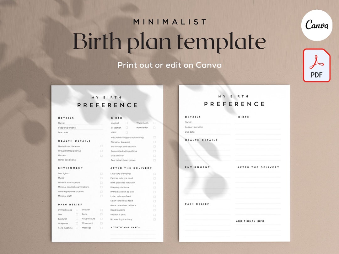 Birth Plan Template | Birth Preferences | Editable Plan Template ...