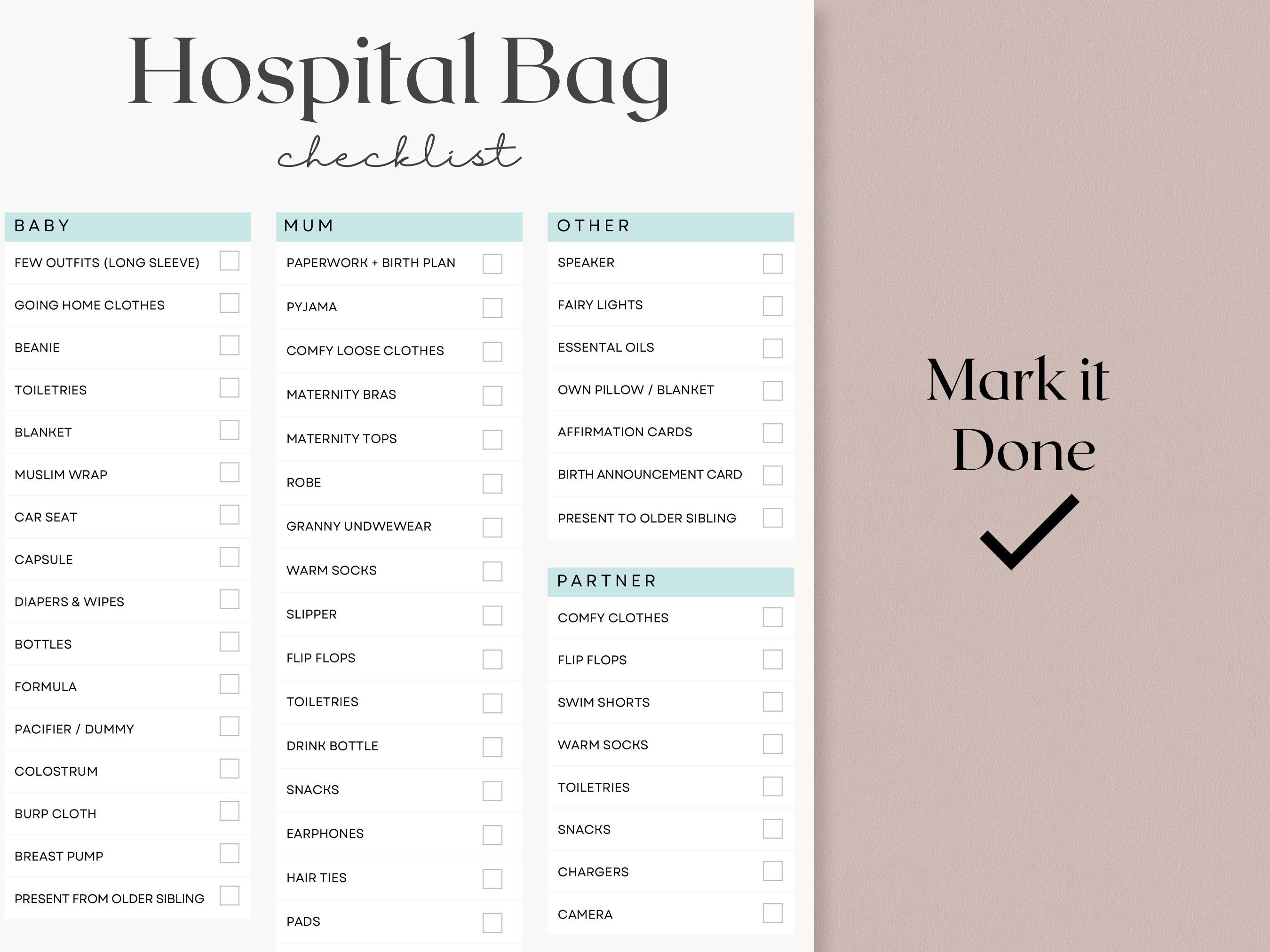 Hospital Bag Checklist | Birth Bag Checklist - Etsy