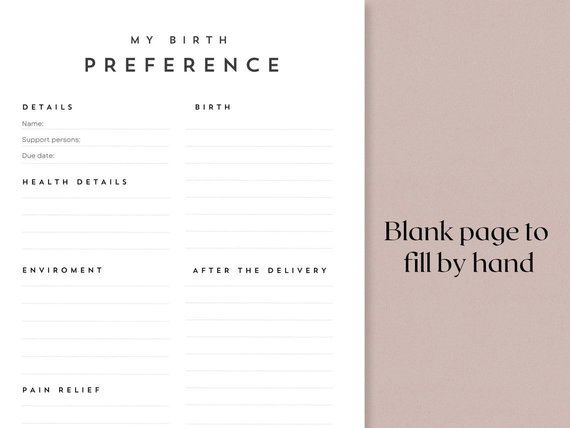 Birth Plan Template | Birth Preferences | Editable Plan Template ...