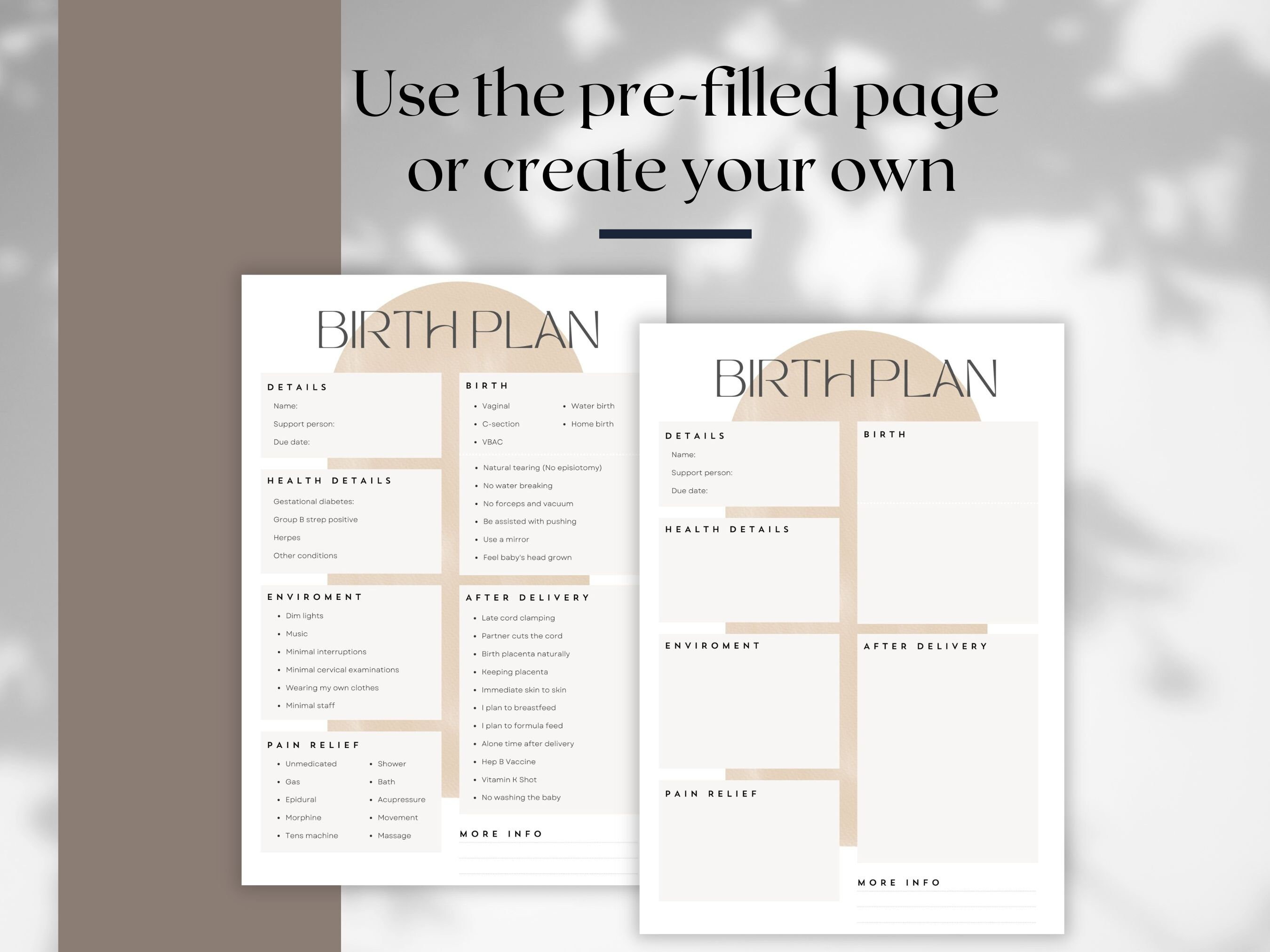 Birth Plan Template Birth Preferences Editable Plan Template Sample ...