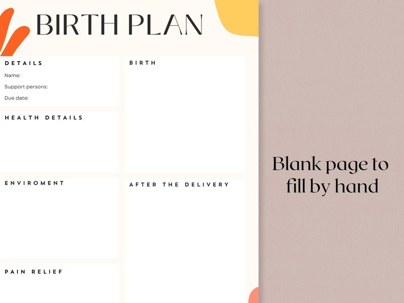 Birth Plan Template | Birth Preferences | Editable Plan Template ...