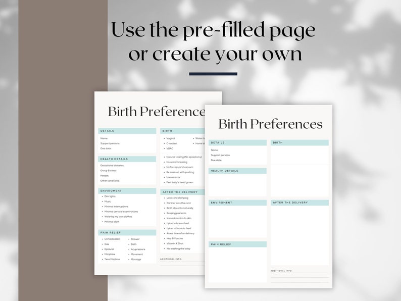 Birth Plan Template | Birth Preferences | Editable Plan Template ...