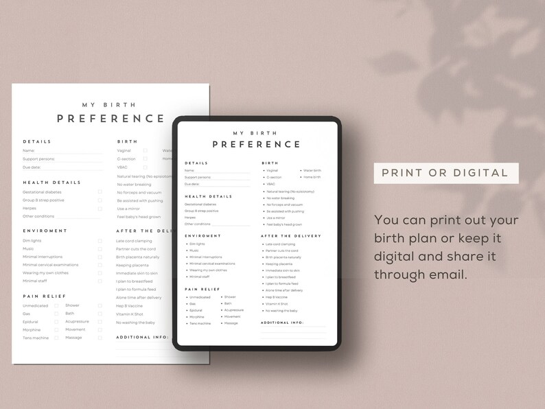 Birth Plan Template | Birth Preferences | Editable Plan Template ...