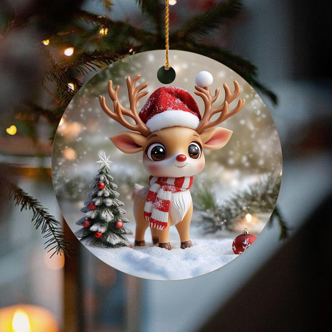 2D Ceramic Reindeer Christmas Ornament: Whimsical Holiday Decoration - Etsy
