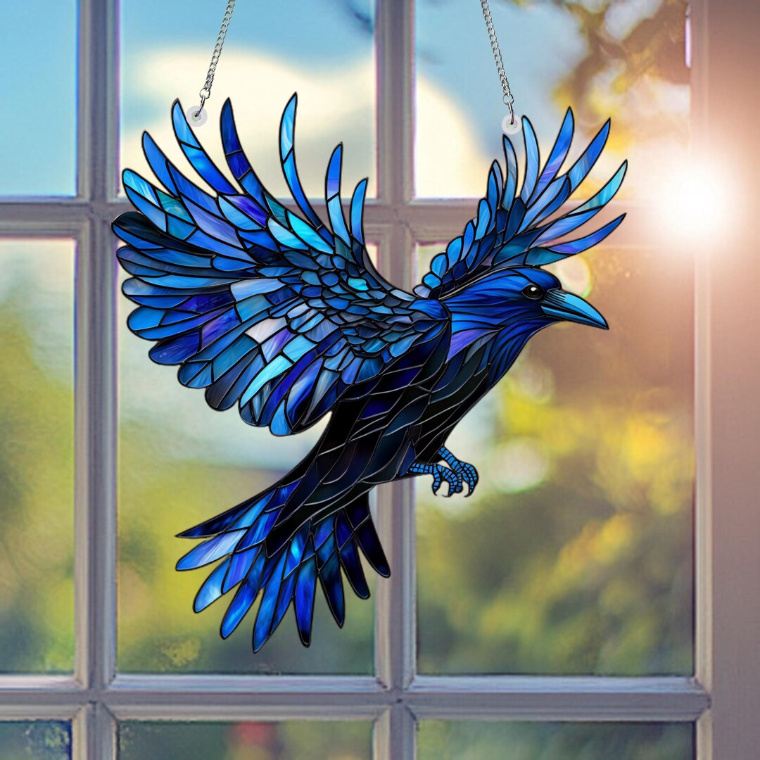 Acrylic Raven Window Hanging: Bird Art Decoration - Etsy