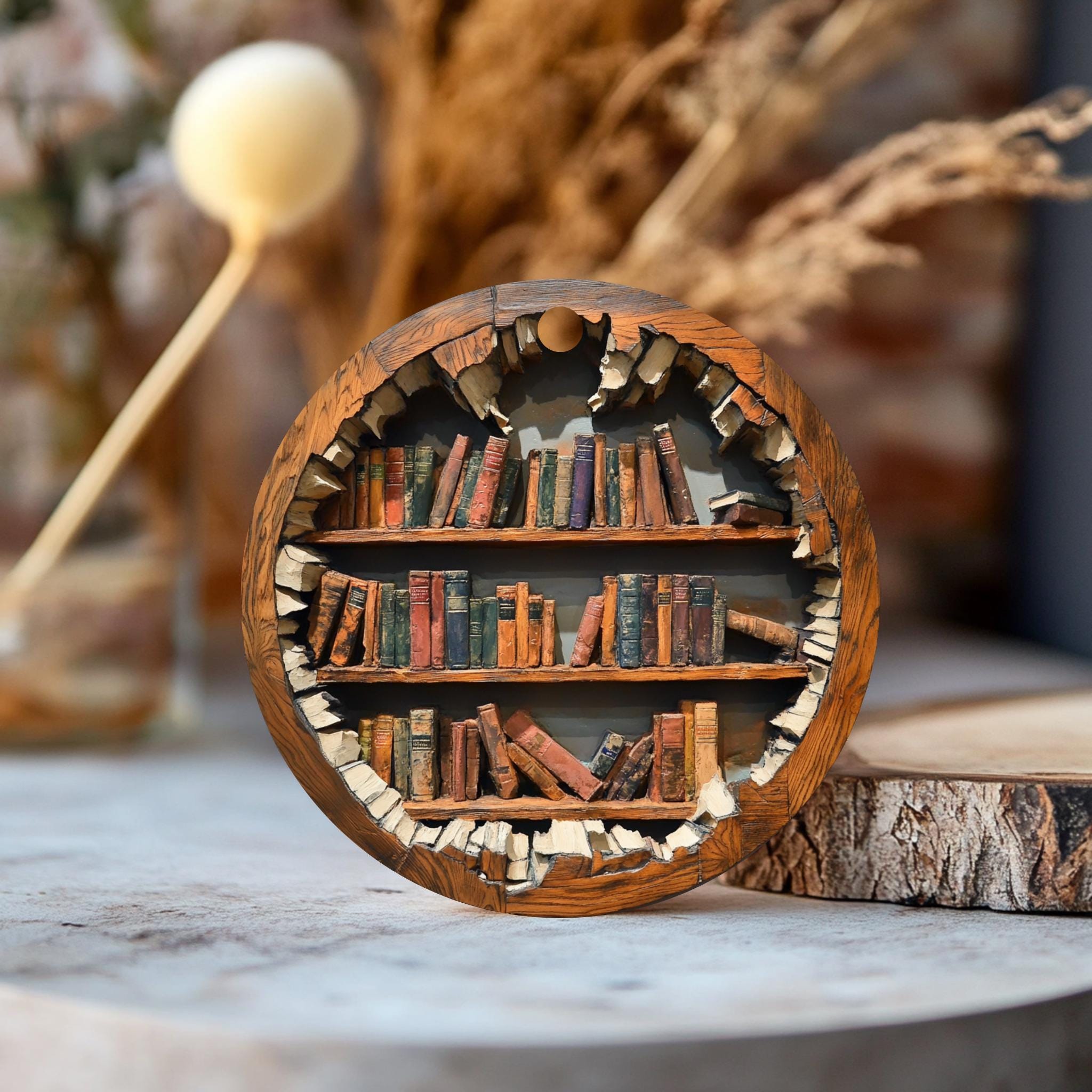 3D Miniature Bookshelf Decor Printed Ceramic Ornament, Book Lover Gift ...