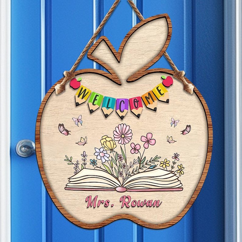 Personalized Teacher Door Hanger, Custom Teacher Name Sign, Back to ...