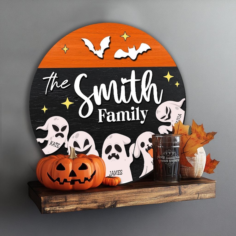 Personalized Halloween Front Door Decor, Last Name Door Hanger, Family ...