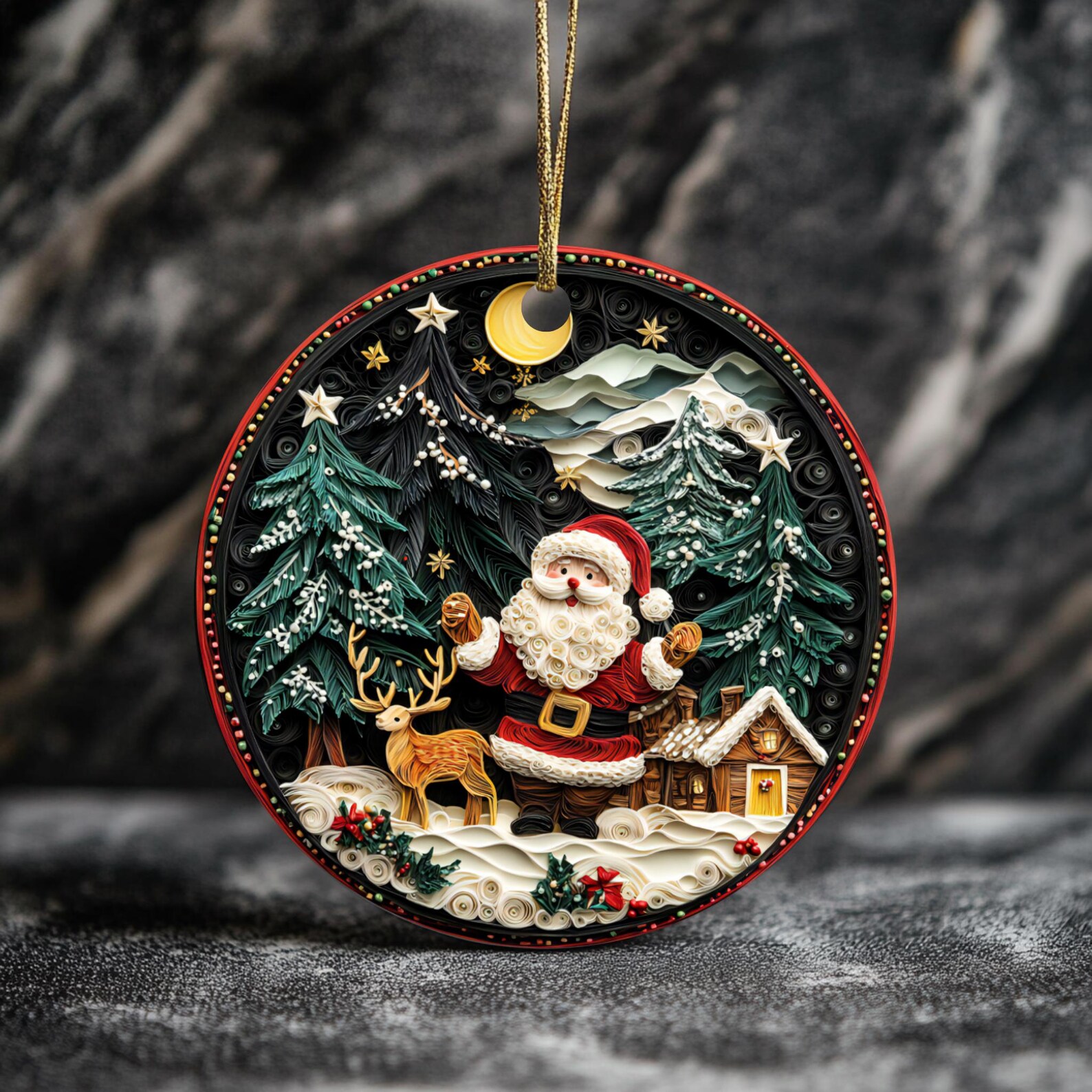 Santa and Reindeer Christmas Ornament: 2024 Ceramic Xmas Tree Decor - Etsy
