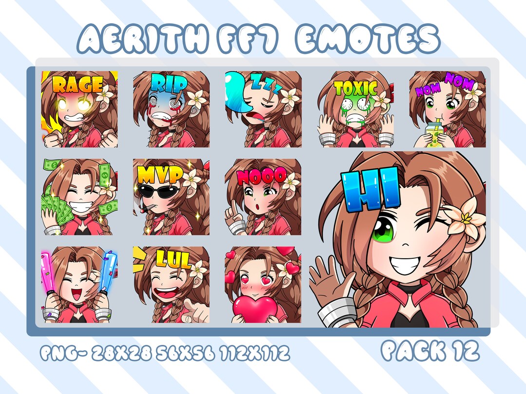 Final Fantasy 7 Aerith Gainsborough Twitch Static Emotes Pack, Twitch ...