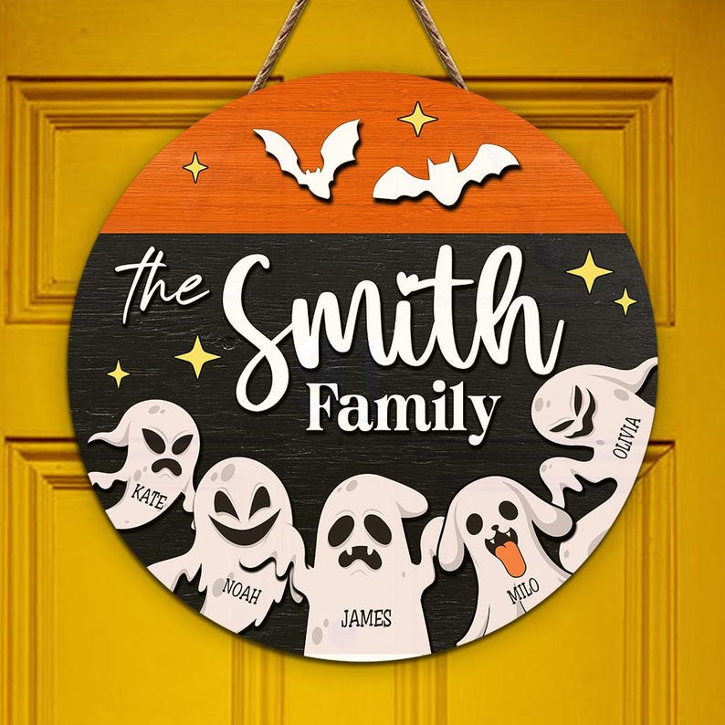 Personalized Halloween Front Door Decor, Last Name Door Hanger, Family ...