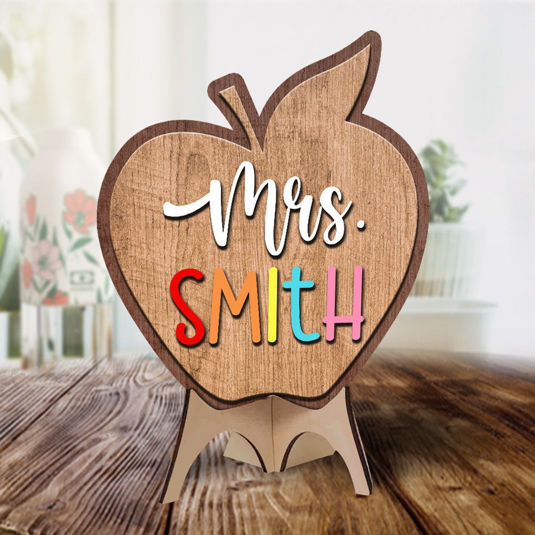 Personalized Teacher Apple Wooden Sign, Custom Teacher Name Sign, Back ...