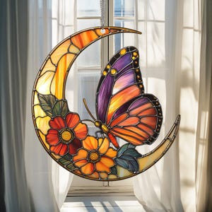 Butterfly Floral on Moon ACRYLIC Window Hanging, Butterfly Floral ...