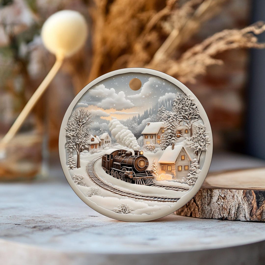 Vintage Train Christmas Ornament: Rustic Snowy Winter Wonderland Decor ...