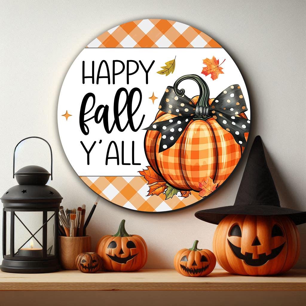 Happy Fall Y'all Door Hanger, Fall Front Door Decor, Pumpkin Door ...