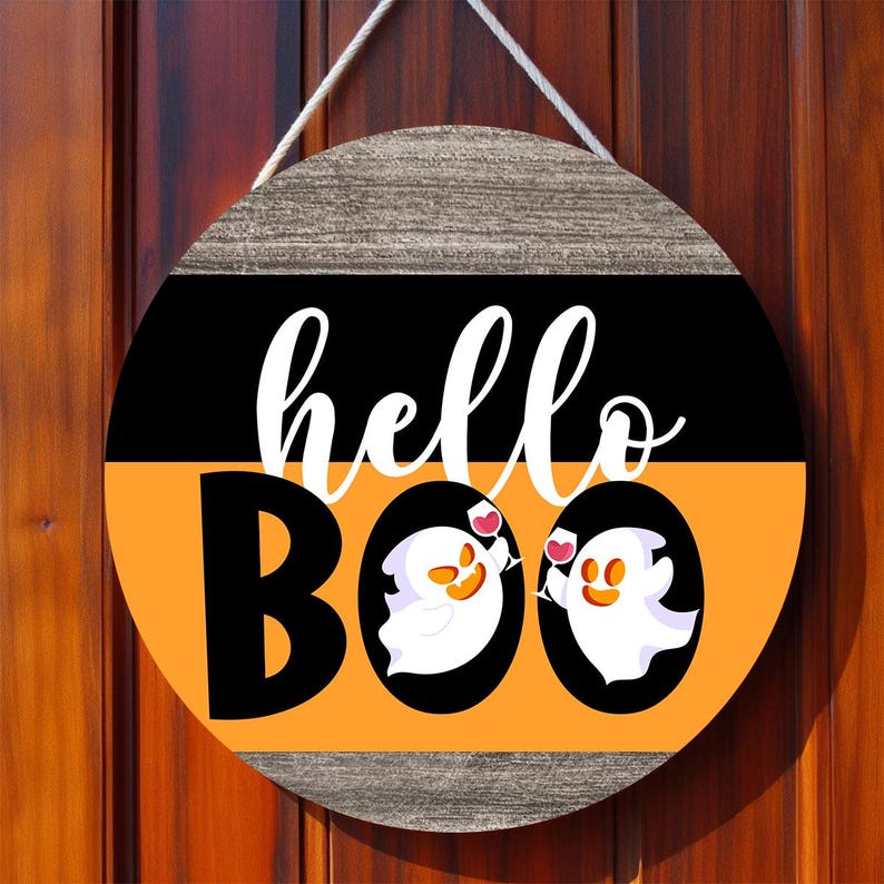 Hello Boo Front Door Decor, Hey Boo Door Hanger, Ghost Door Sign ...