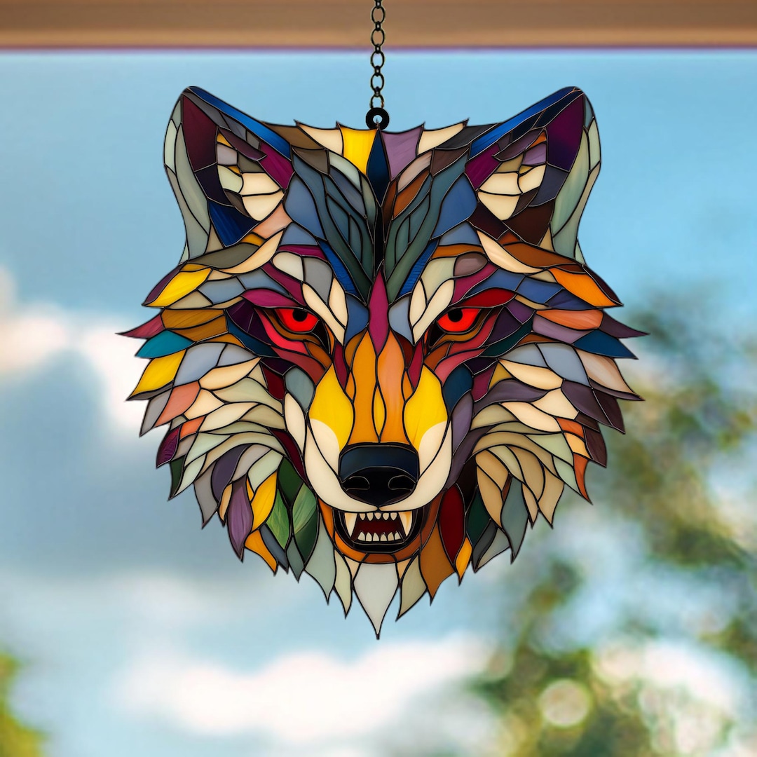 Colorful Wolf ACRYLIC Window Hanging, Wolf Ornament, Wolf Window Decor ...