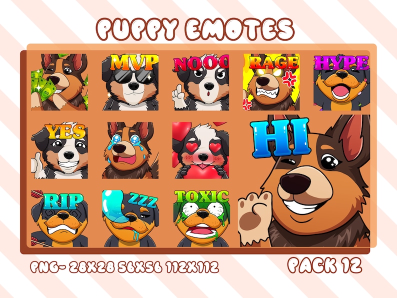 12x Puppy Twitch Static Emotes Pack, Twitch Dog Emotes Pack for ...