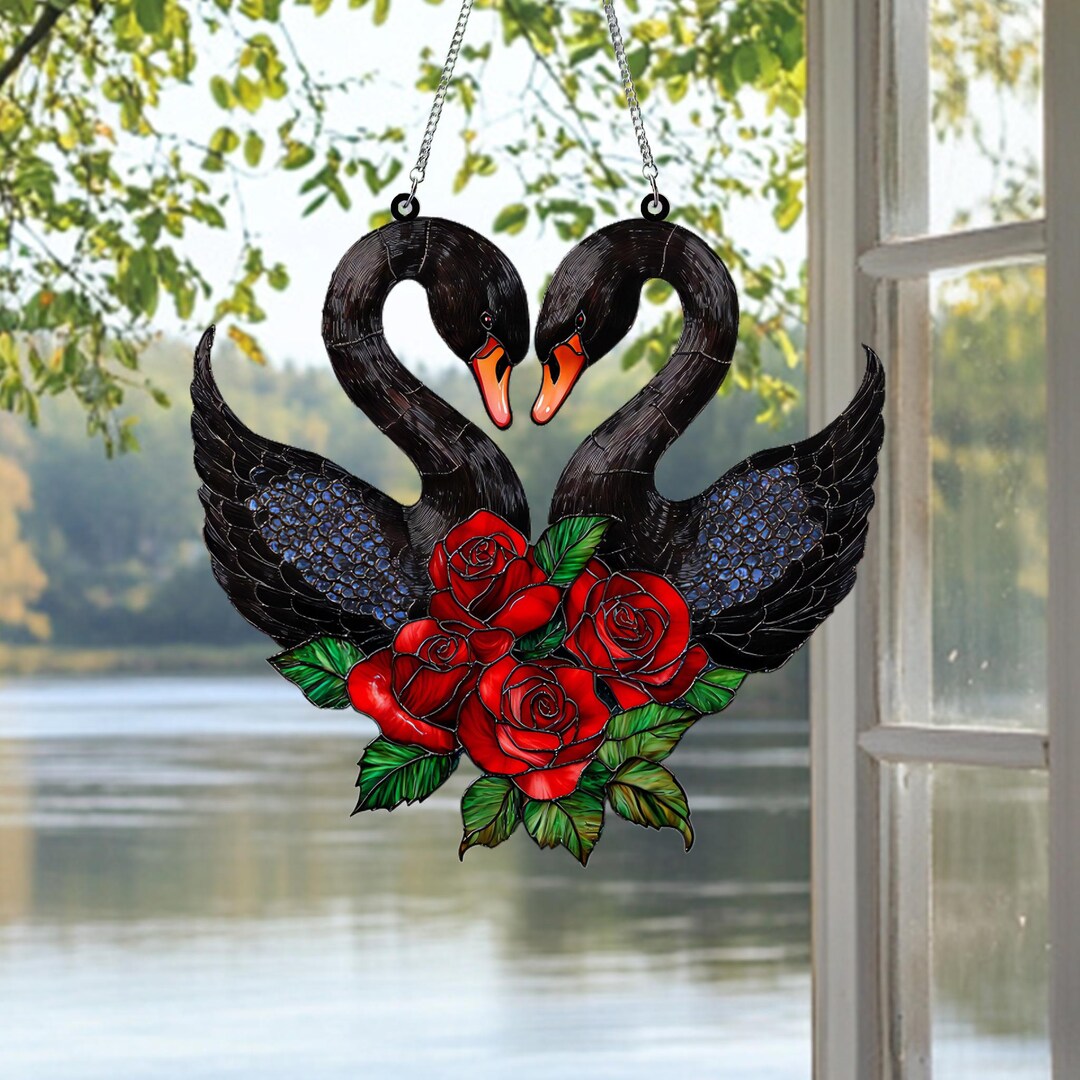 Black Swan Couple ACRYLIC Window Hanging, Swan Couple Window Decor ...