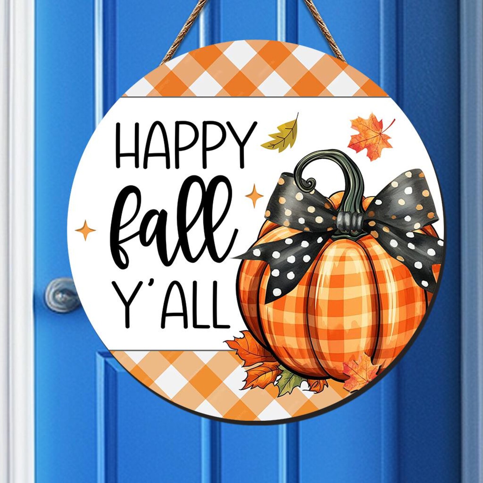 Happy Fall Y'all Door Hanger, Fall Front Door Decor, Pumpkin Door ...