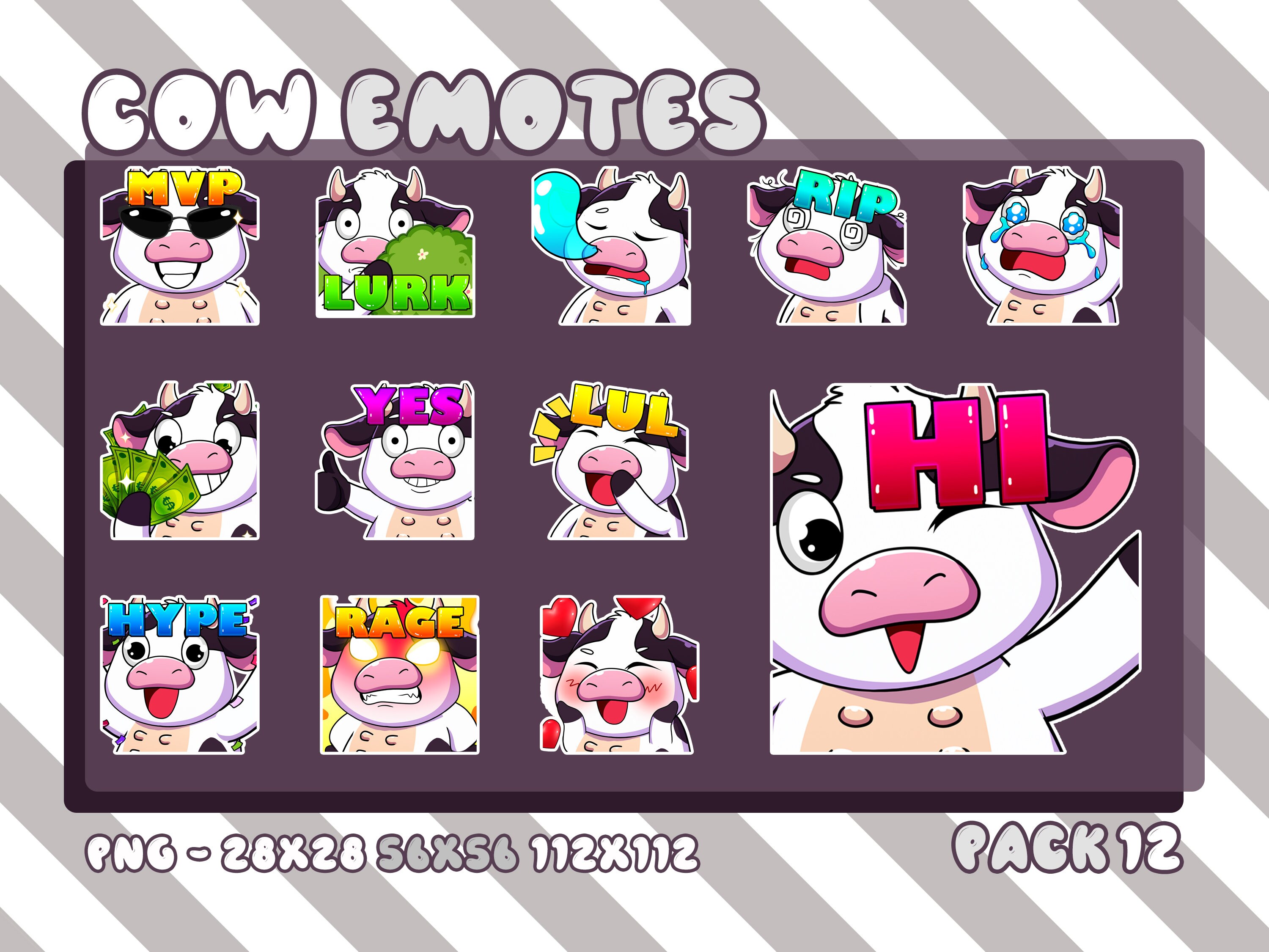 Cow Twitch Emotes, 12 Twitch Emotes for Streamer, Youtube Discord ...