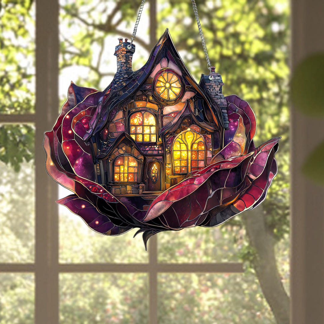 Fantasy Rose House Acrylic Window Hanging: Floral Home Decor - Etsy