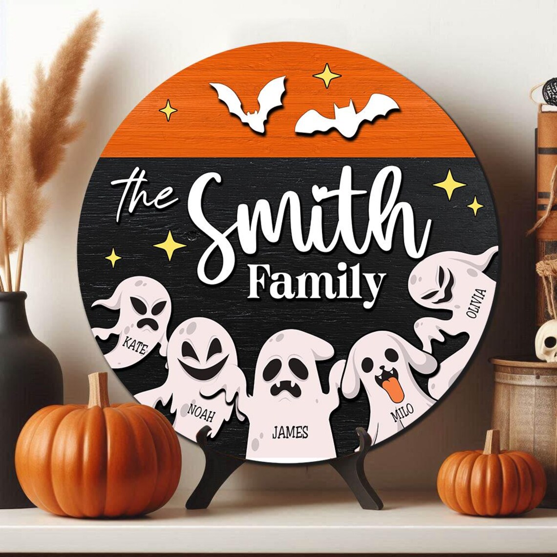 Personalized Halloween Front Door Decor, Last Name Door Hanger, Family ...