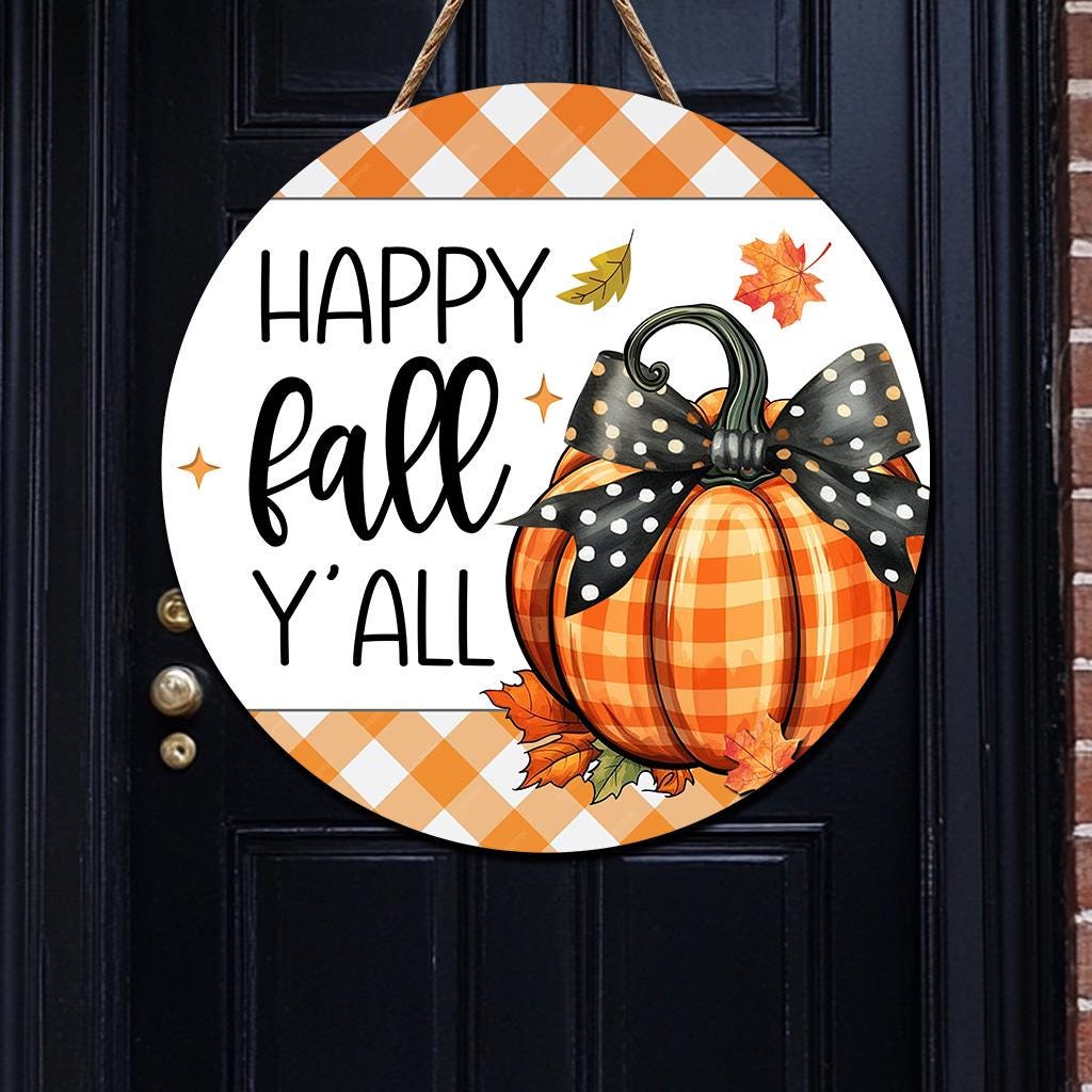Happy Fall Y'all Door Hanger, Fall Front Door Decor, Pumpkin Door ...