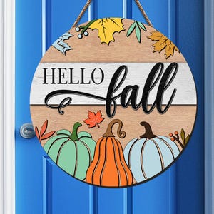 Hello Fall Door Hanger, Fall Front Door Decor, Hello Pumpkin Wooden ...