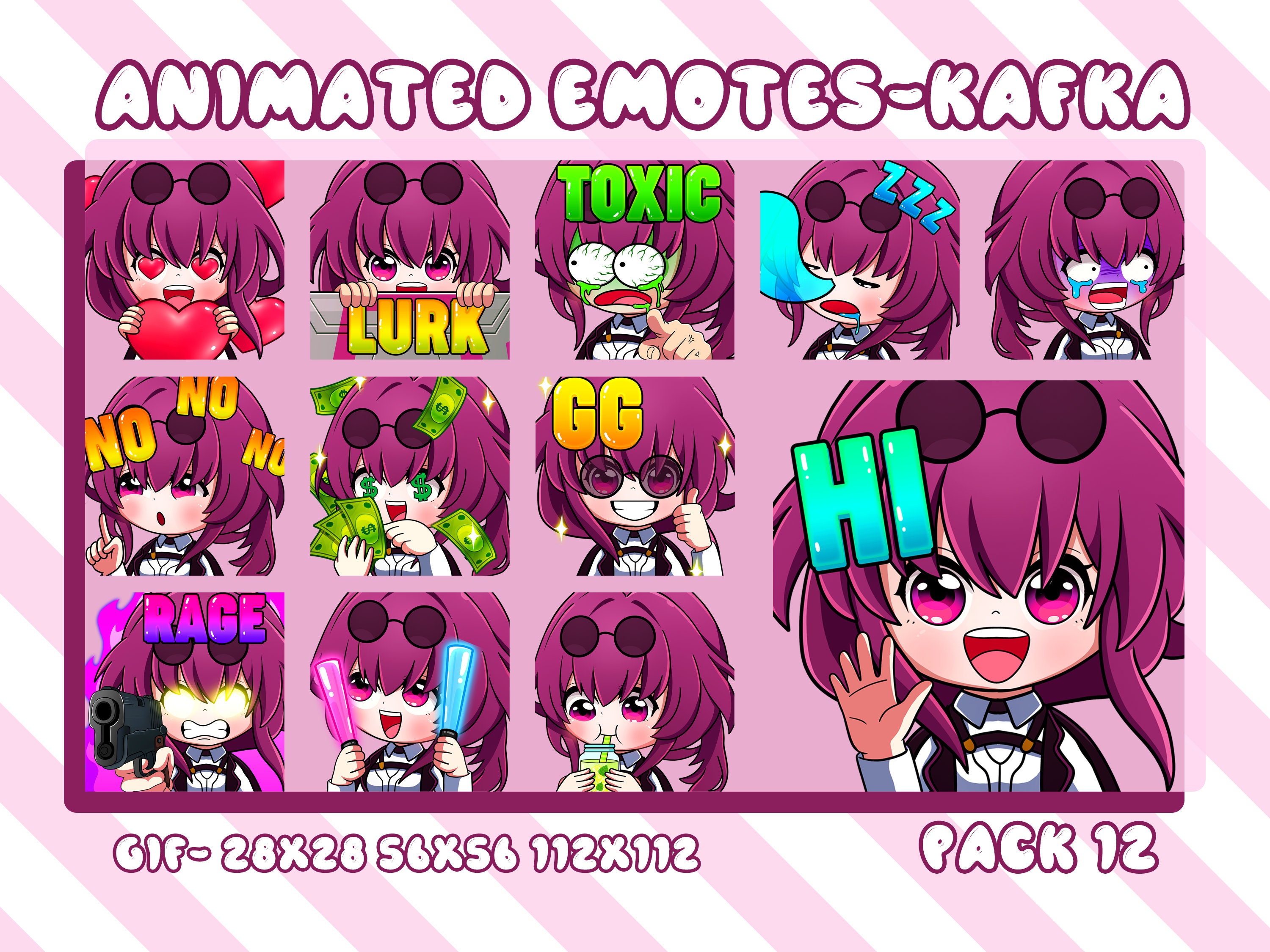 12x Kafka Honkai Star Rail Twitch Animated Emotes Pack, Twitch Kafka ...