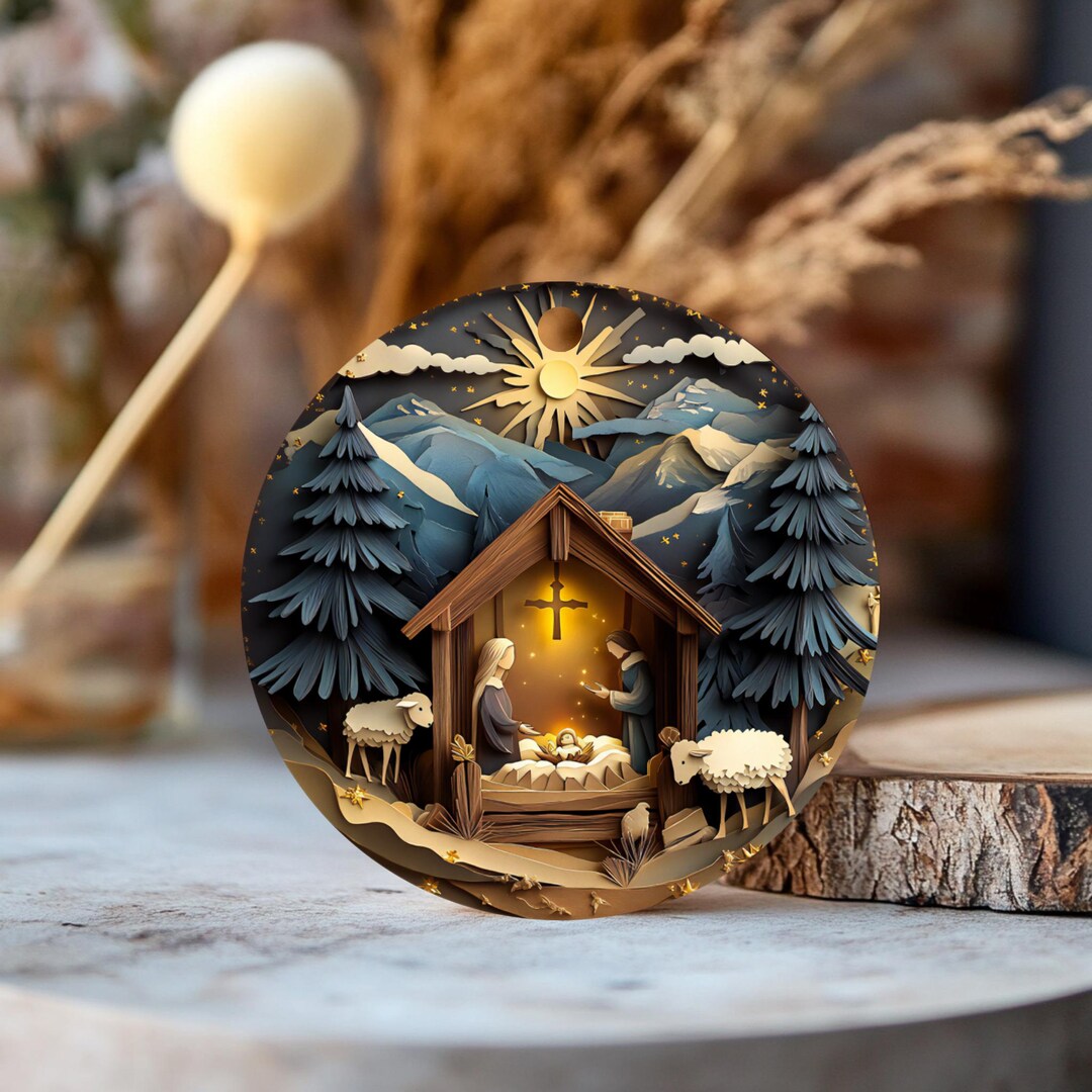 2D Nativity Scene Religious Ornament, Christmas Holiday Religious ...