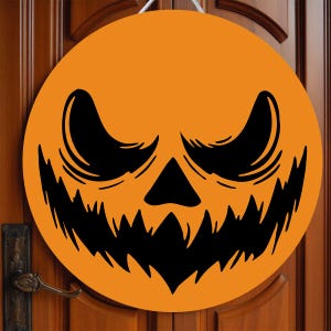 Pumpkin Face Front Door Decor, Pumpkin Face Door Hanger, Spooky Door ...