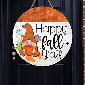 Happy Fall Y'all Door Hanger, Fall Gnome Front Door Decor, Gnome and ...