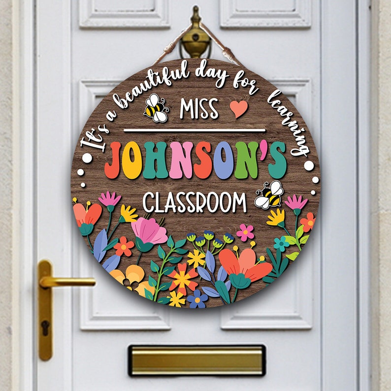 Personalized Teacher Door Hanger, Custom Teacher Name Sign, Back to ...