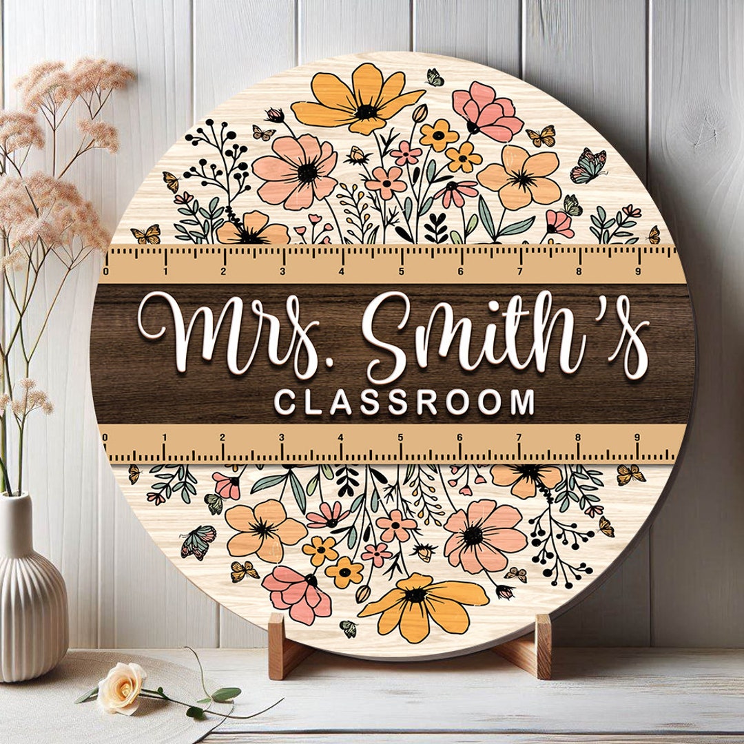 Personalized Teacher Wooden Classroom Sign: Floral Decor - Etsy