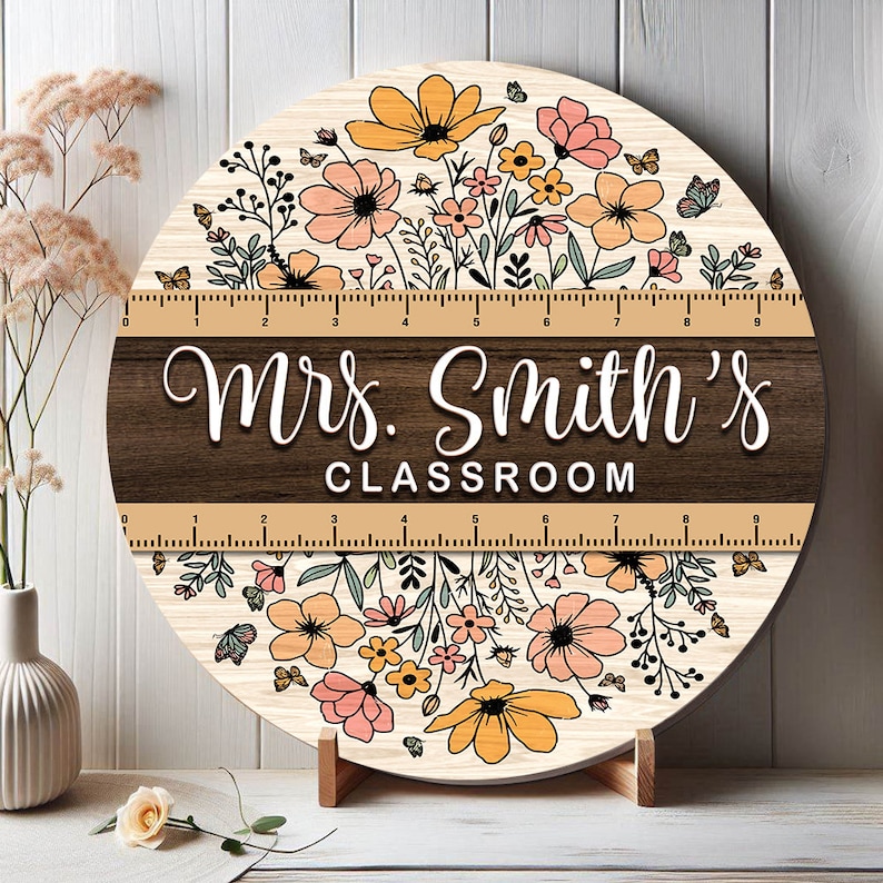 Personalized Teacher Wooden Classroom Sign: Floral Decor - Etsy