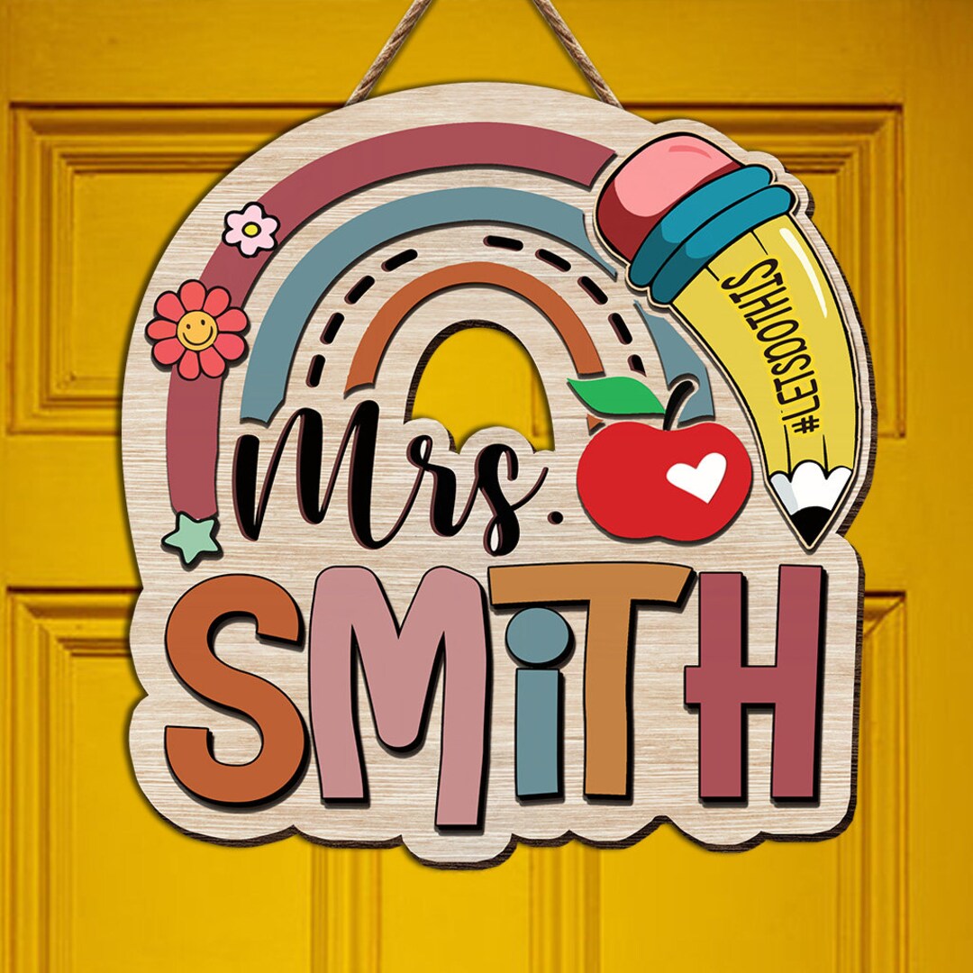 Personalized Teacher Door Hanger: Custom Wood Name Sign, Classroom ...
