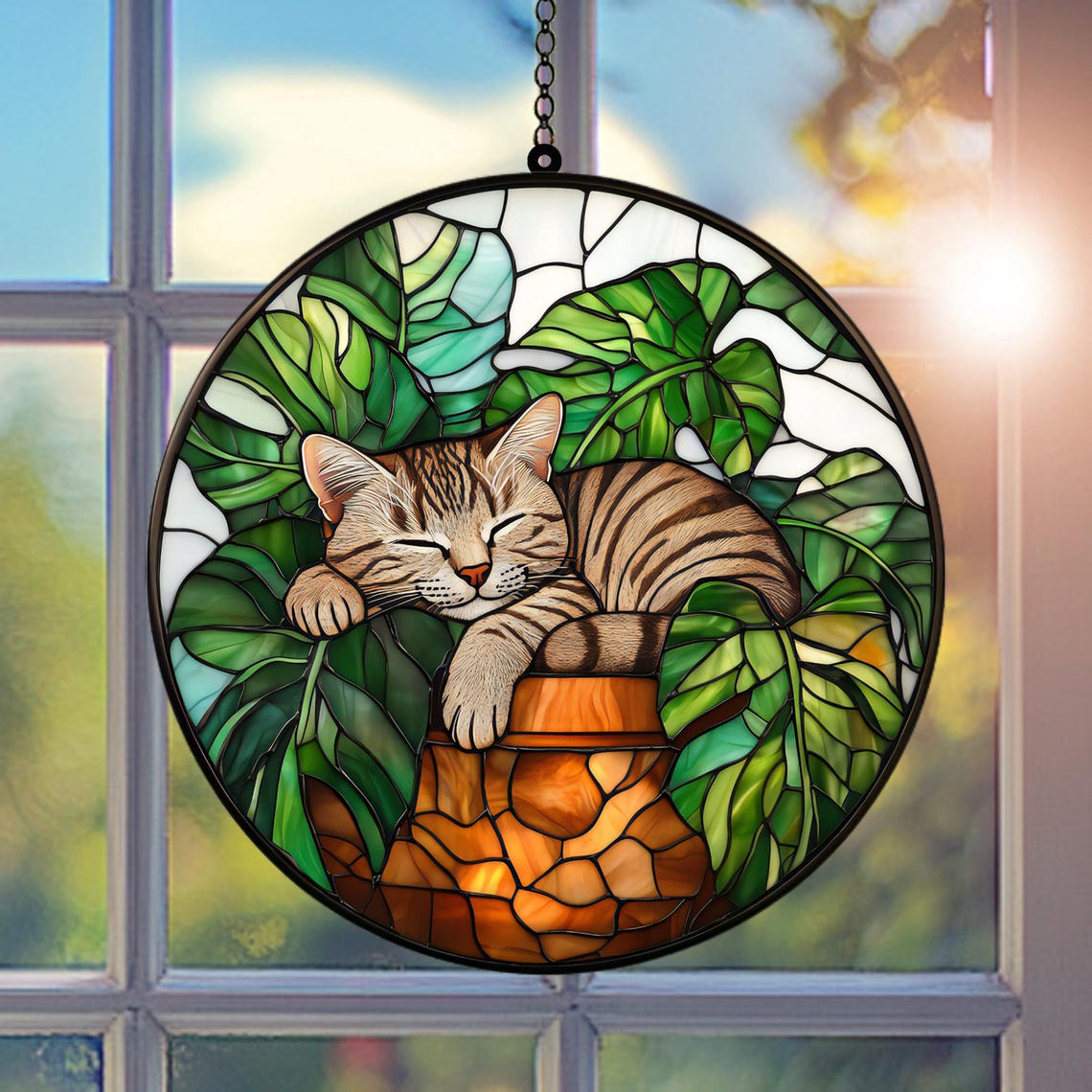 Personalized Cat & Monstera Plant Acrylic Window Hanging - Etsy