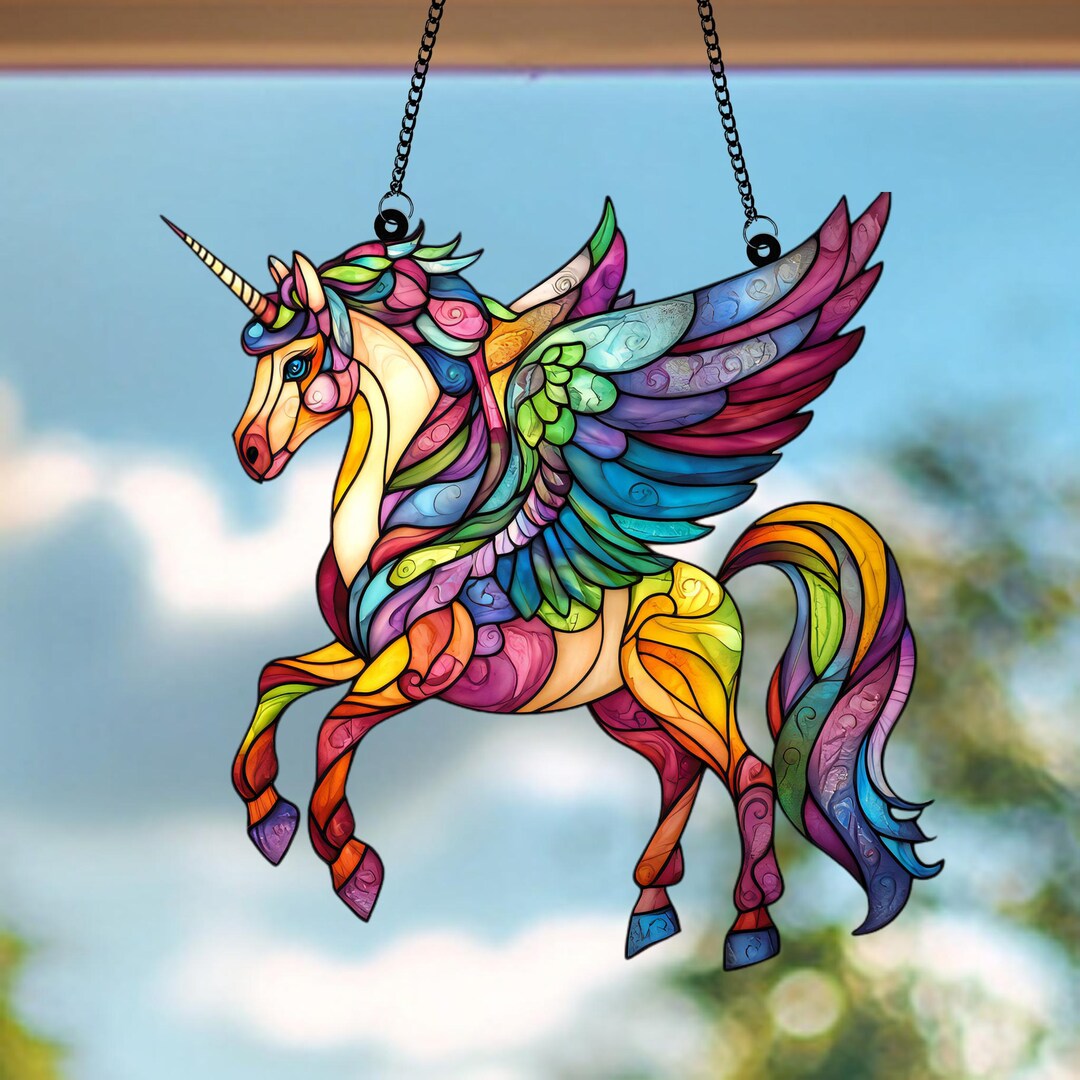 Rainbow Unicorn Acrylic Window Hanging: Kids Room Decor - Etsy