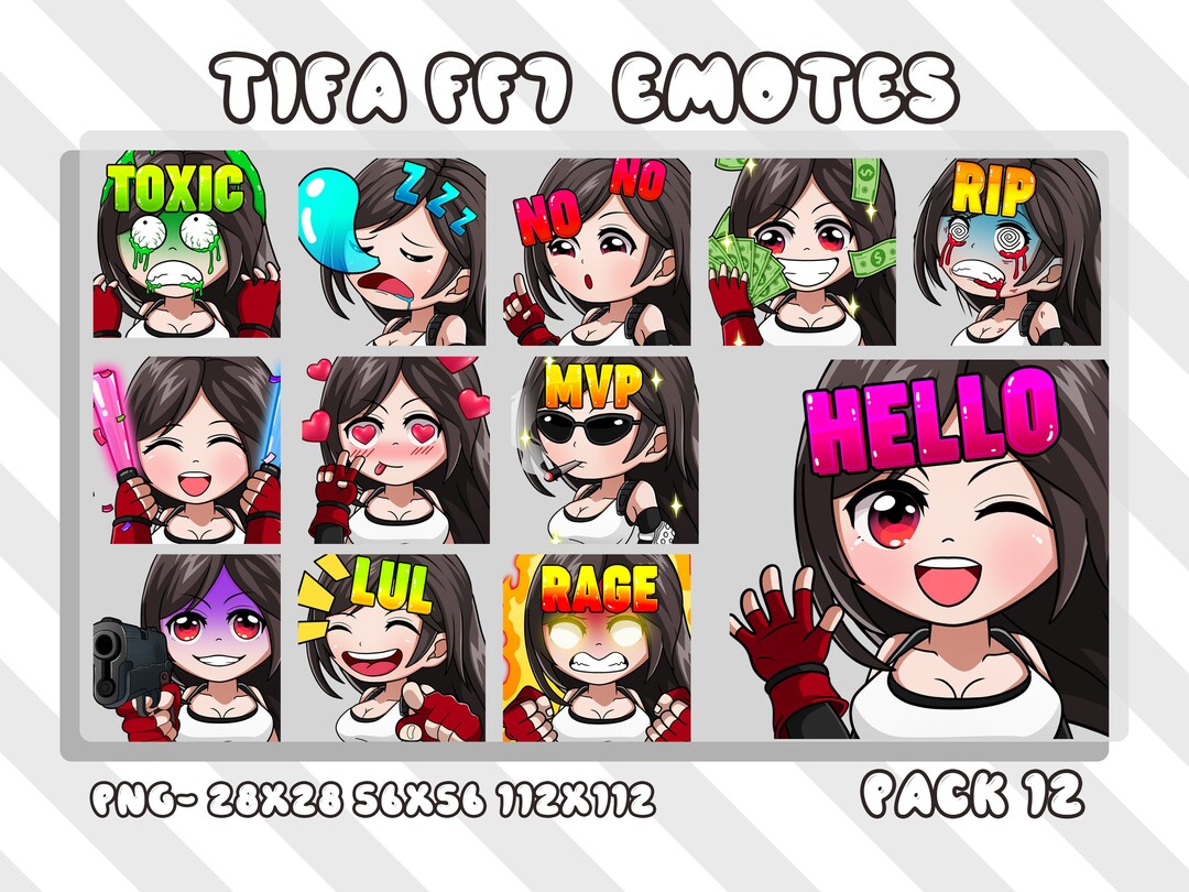 Final Fantasy 7 Tifa Lockhart Twitch Static Emotes Pack, Twitch Tifa ...