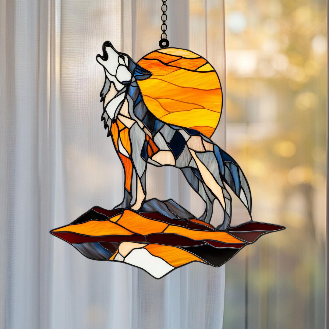 Wolf Moon ACRYLIC Window Hanging, Wolf Howling Ornament, Wolf Window ...