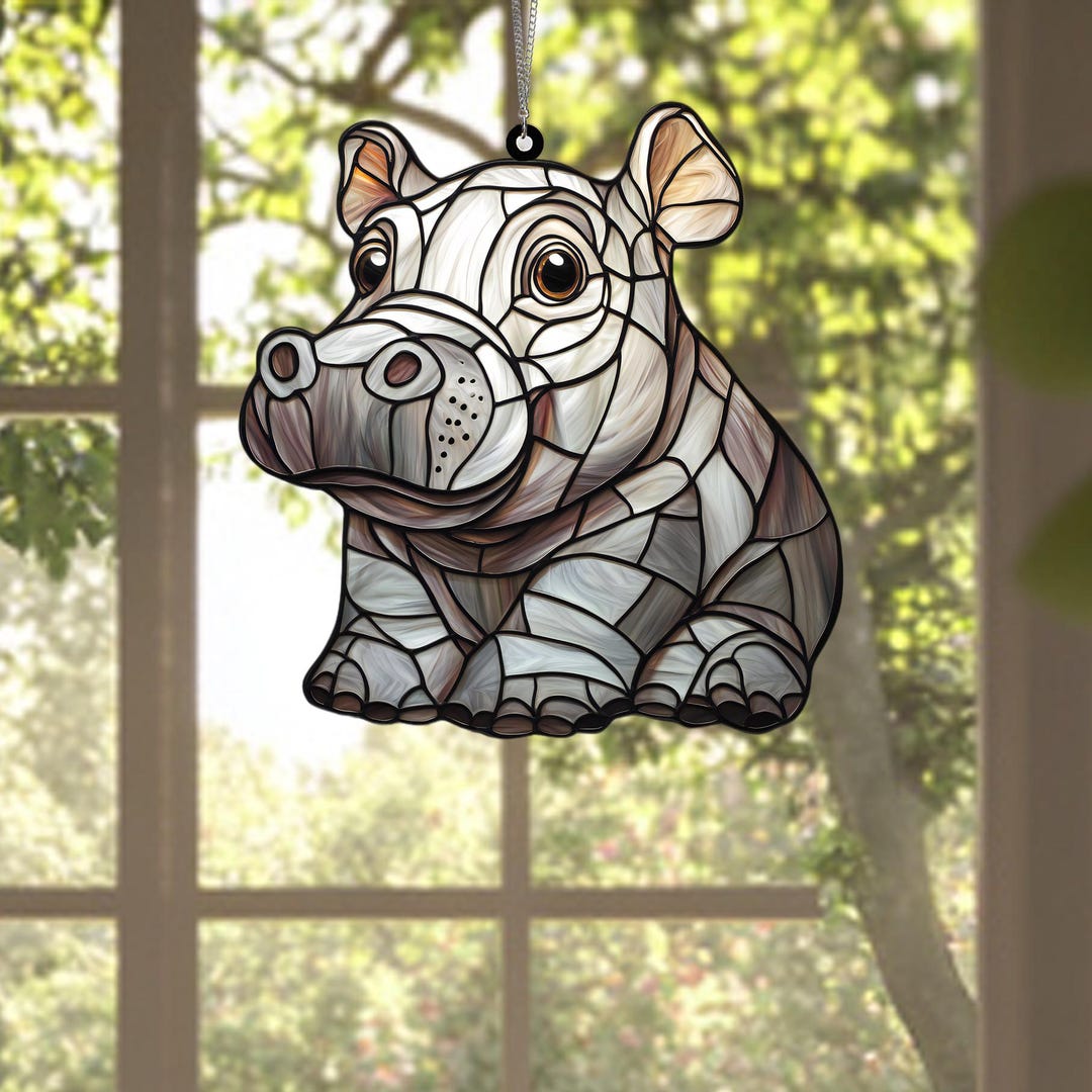 Moo Deng ACRYLIC Window Hanging, Moo Deng Ornaments Window Decor, Cute ...